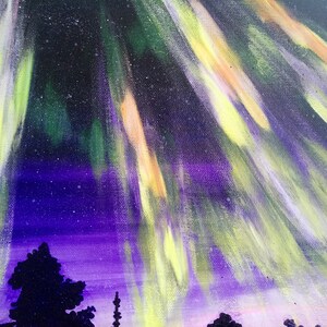 Northern lights original painting Starry sky wall art Sunset | Etsy
