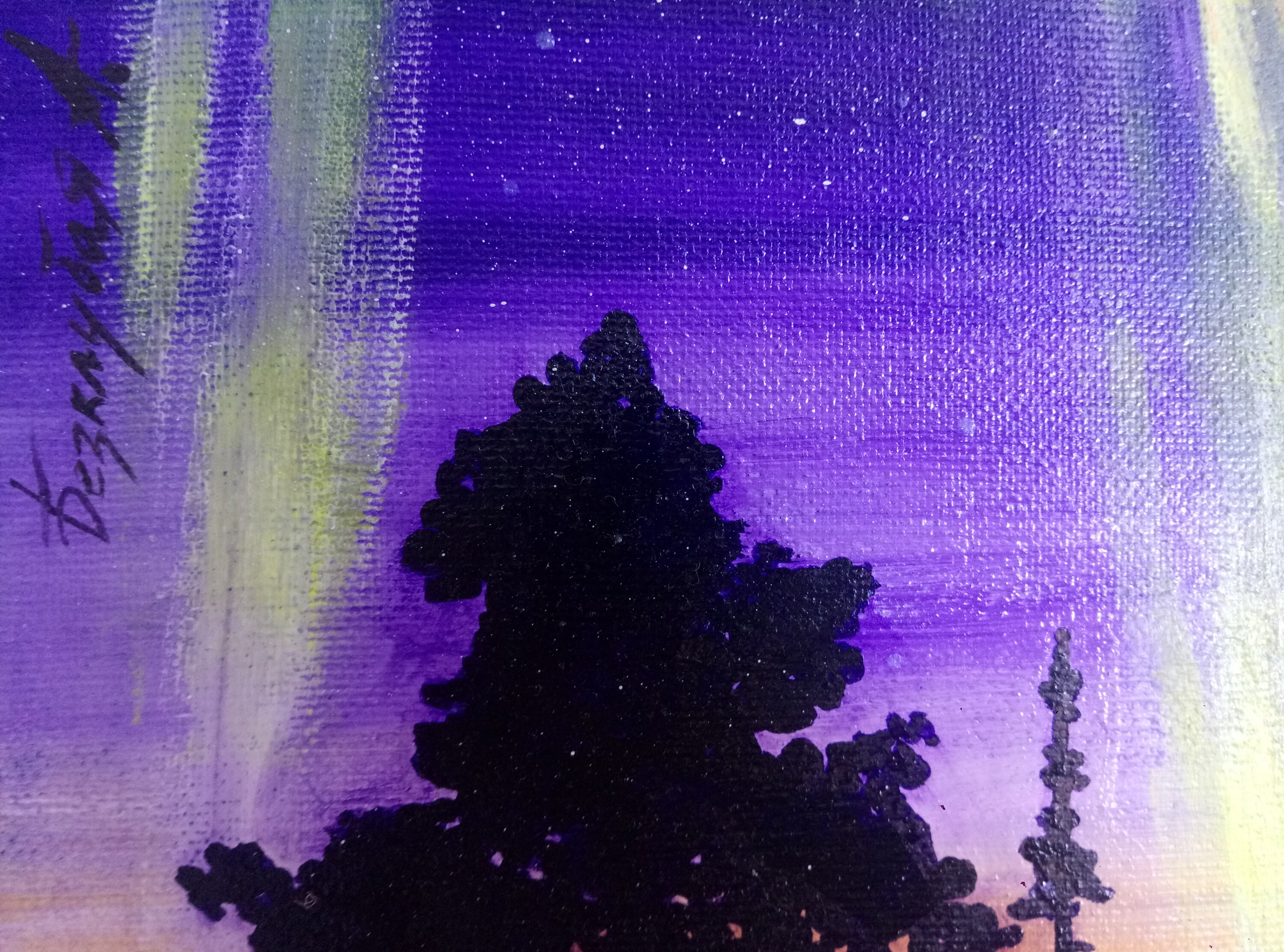 Northern lights original painting Starry sky wall art Sunset | Etsy