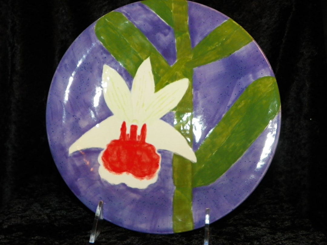 Hand Painted Ceramic Orchidware Small Plate - Dendrobium Orchid on ...