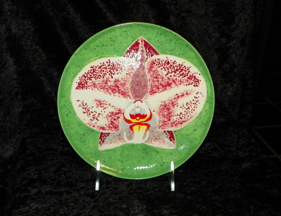 Hand Painted Ceramic Orchidware Small Plate Phalenopsis Orchid on Light ...