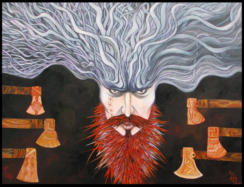 Perkūnas Painting Acrylic Painting Baltic God Perkūnas God - Etsy