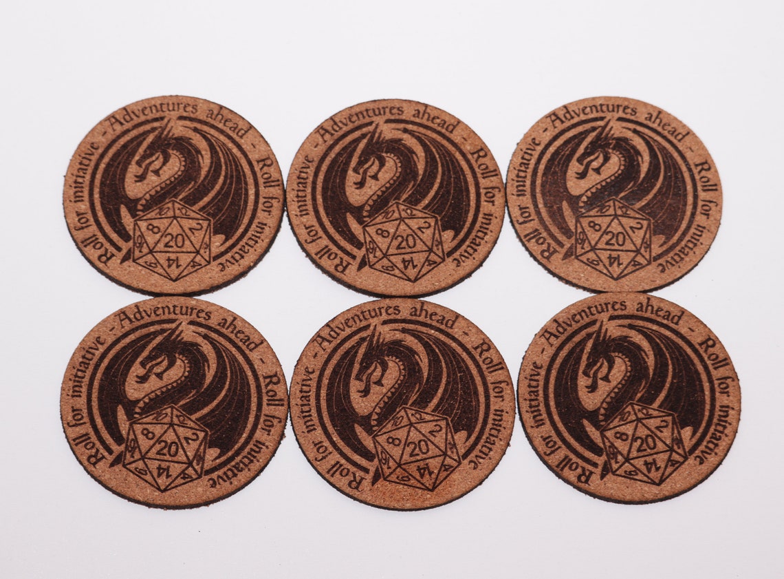 Dungeons and Dragons Coasters, Pack of Six Laser Cut Cork Coasters With ...