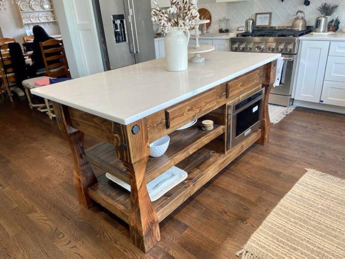 6 Ft. Rustic Kitchen Island With Microwave Cabinet - Etsy