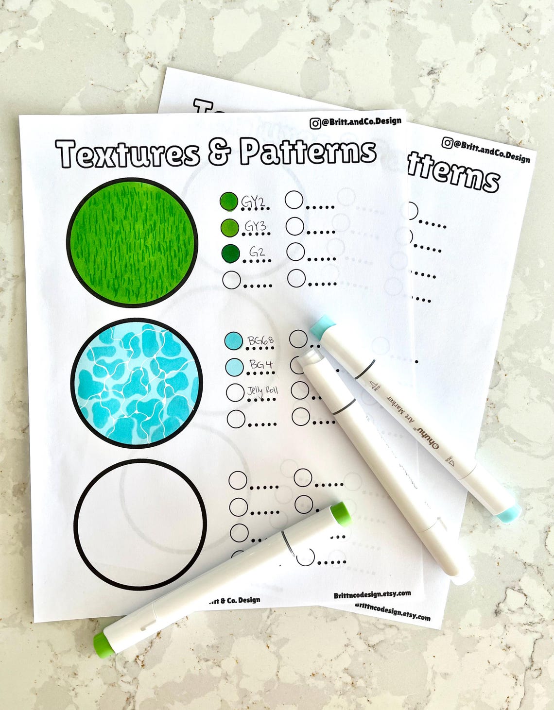 Alcohol Marker Texture Practice Sheets: Blending, Patterns (PDF ...