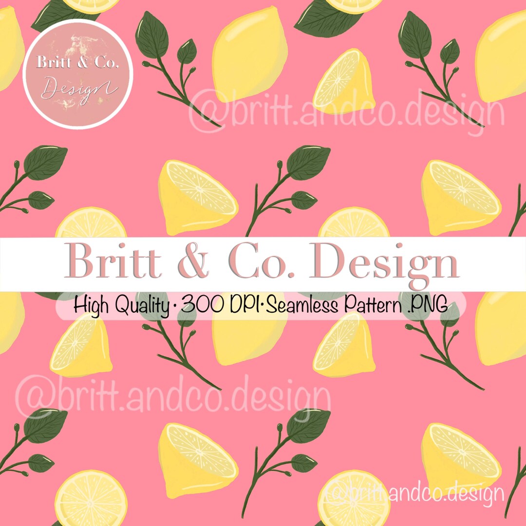 Pink Lemonade Seamless Pattern for Printing Lemon Digital Paper Instant ...