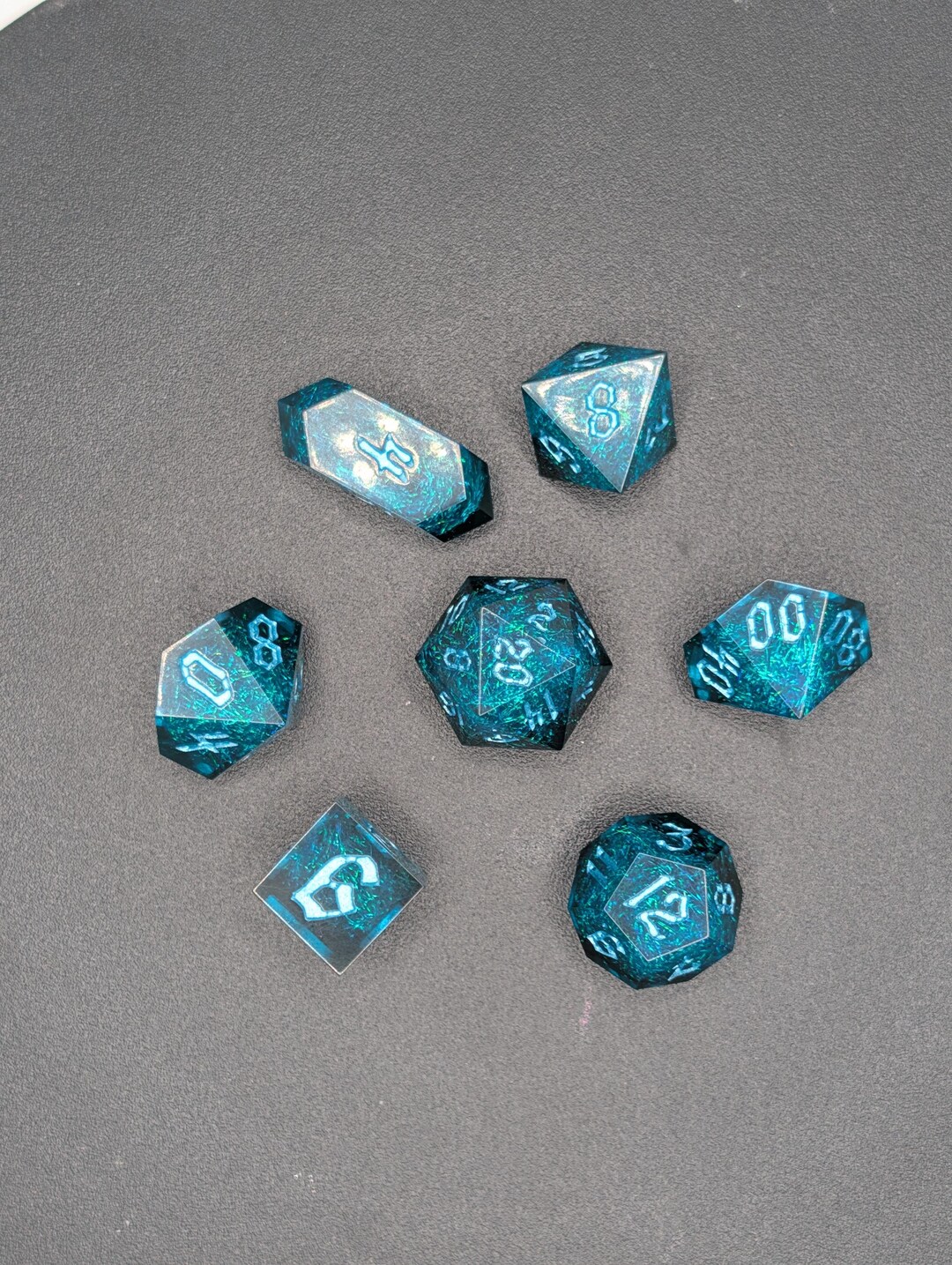 Tumbled Tide Dice Set: Iridescent Ocean Teal, Aqua Numbers - Etsy
