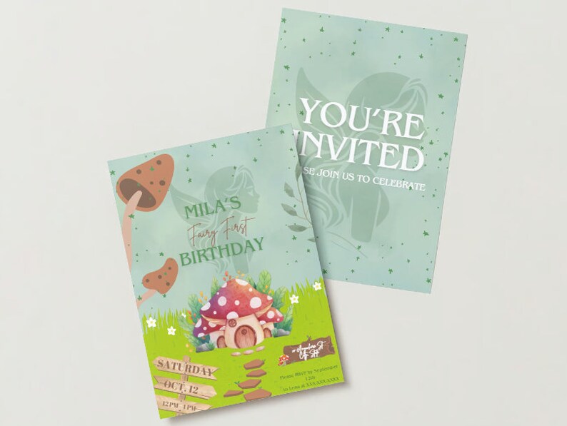 Fairy First Birthday Forest Themed Invitation Template - Etsy