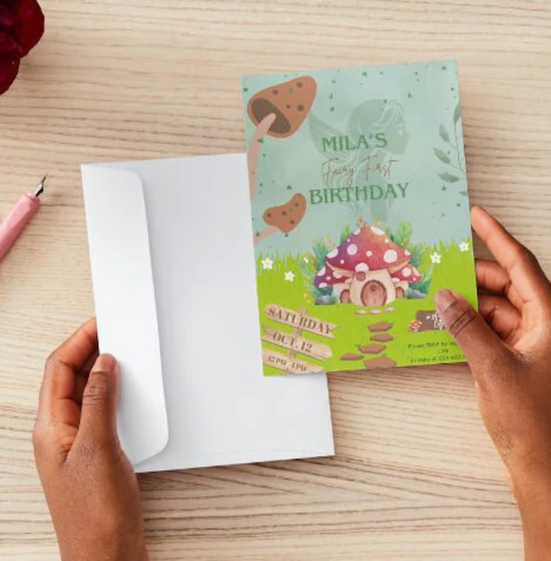 Fairy First Birthday Forest Themed Invitation Template - Etsy