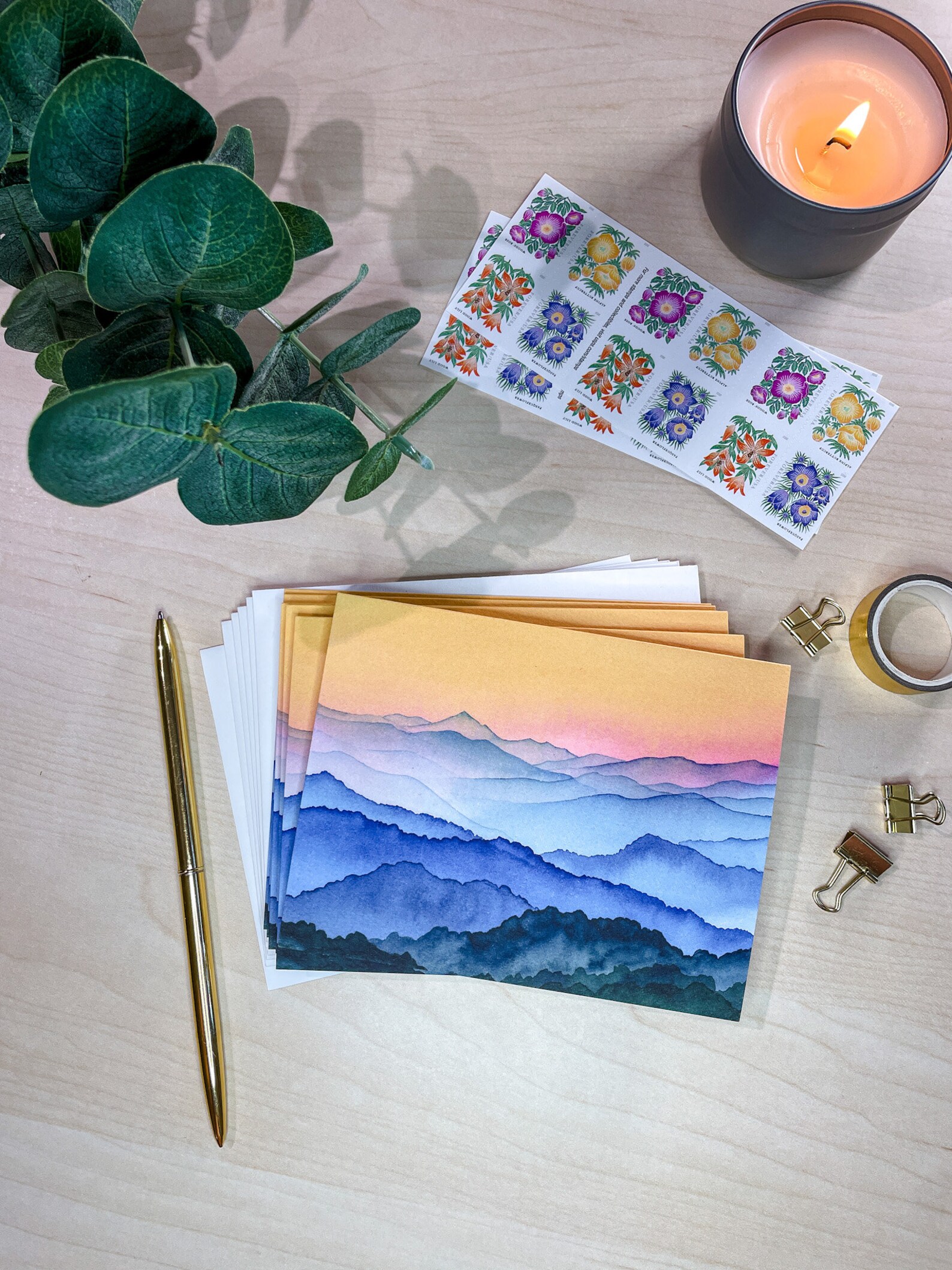 Blue Ridge Mountains Sunshine Watercolor Greeting Card Blank Inside A2 ...