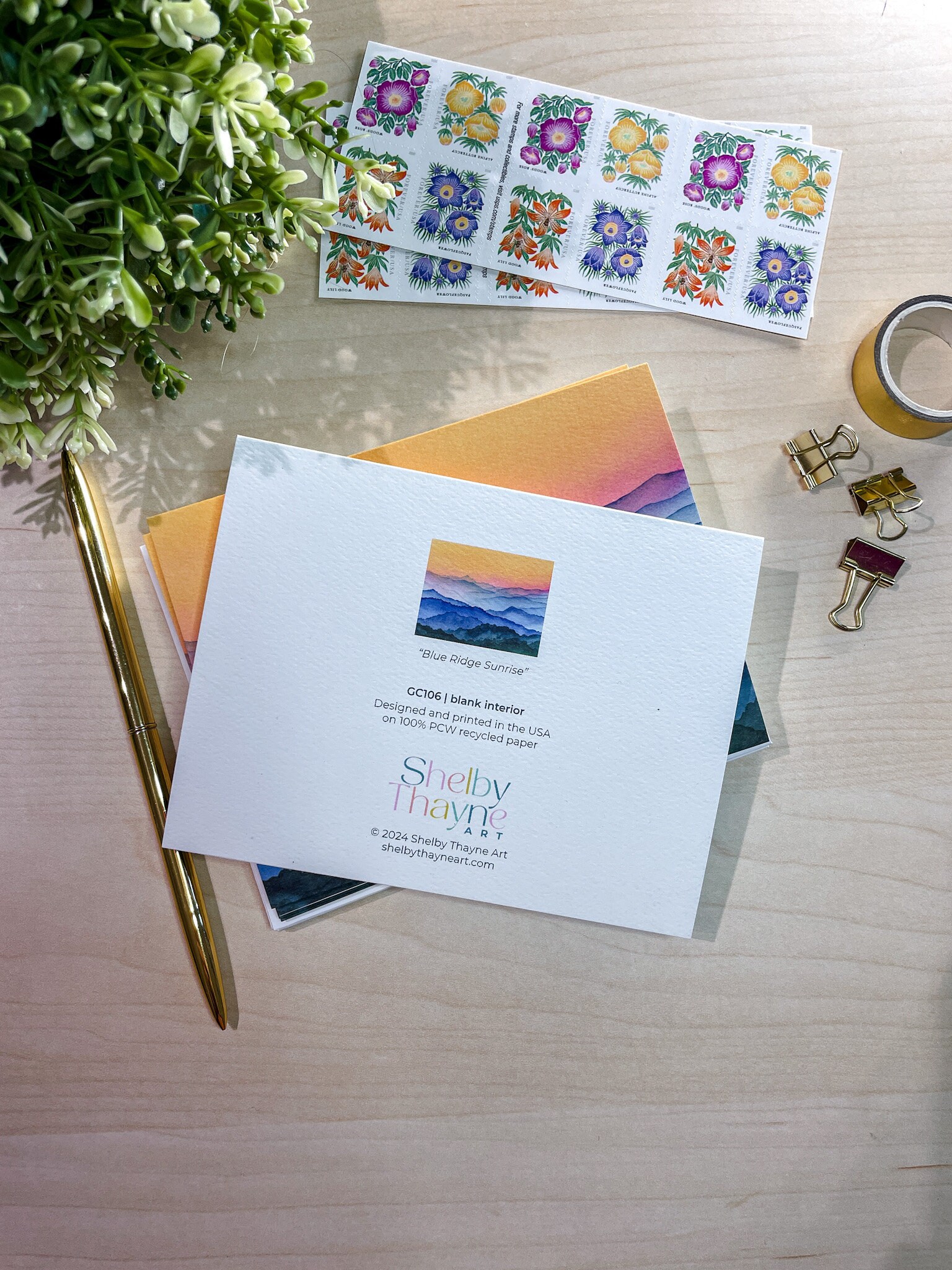 Blue Ridge Mountains Sunshine Watercolor Greeting Card Blank Inside A2 ...