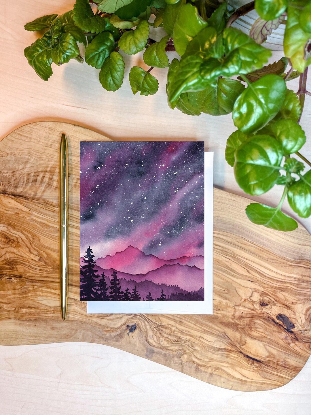 Celestial Mountain Card | Pink Starry Sky Full of Stars | Recycled ...