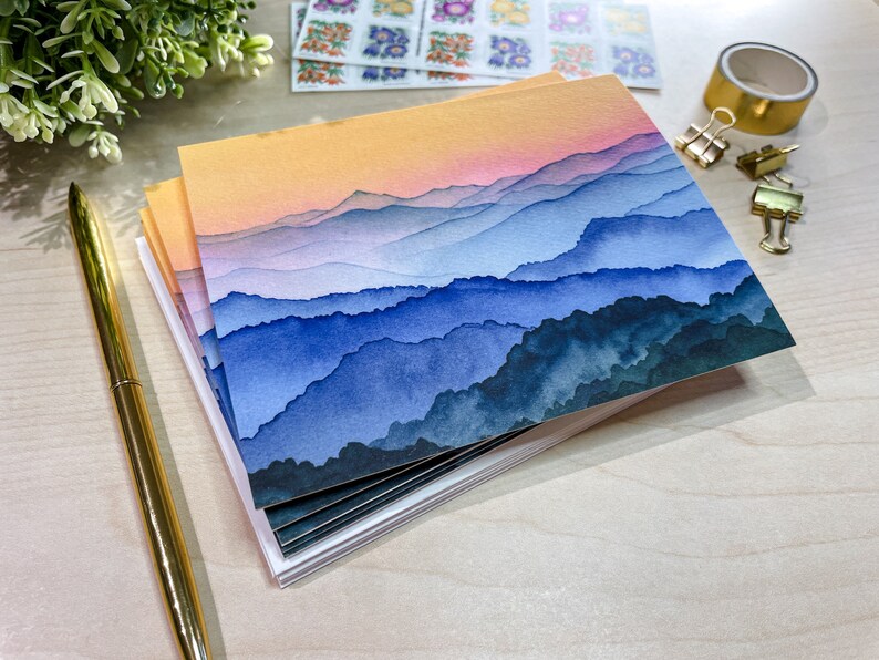 Blue Ridge Mountains Sunshine Watercolor Greeting Card Blank Inside A2 ...