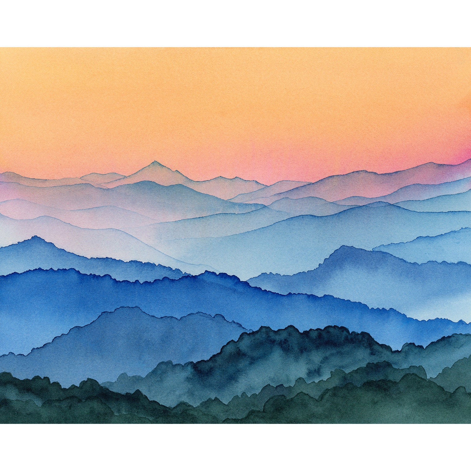 Blue Ridge Great Smoky Mountains Watercolor Mountain Fine Art Print - Etsy