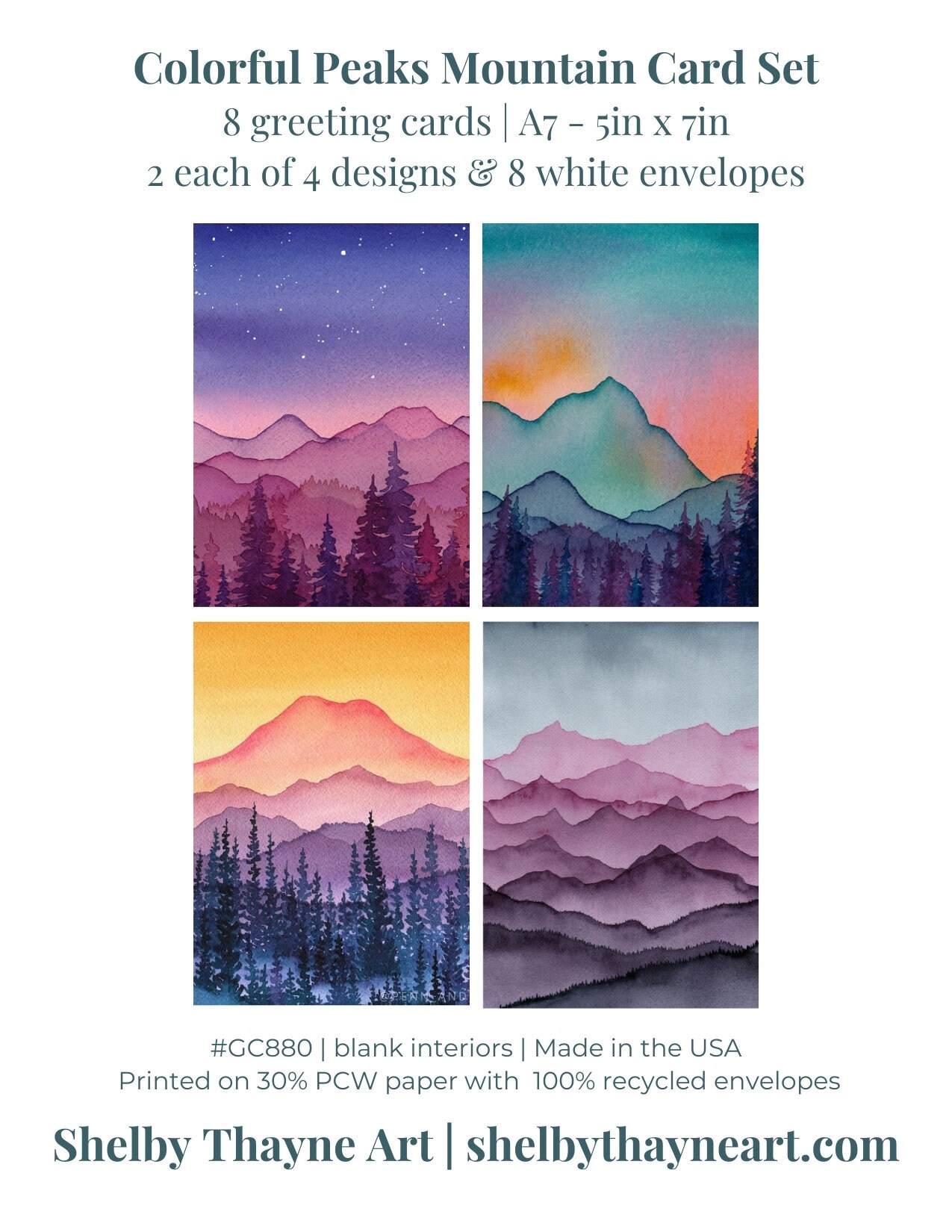 Colorful Mountain Peaks Landscape Cards Variety Pack A7 Folded Blank ...