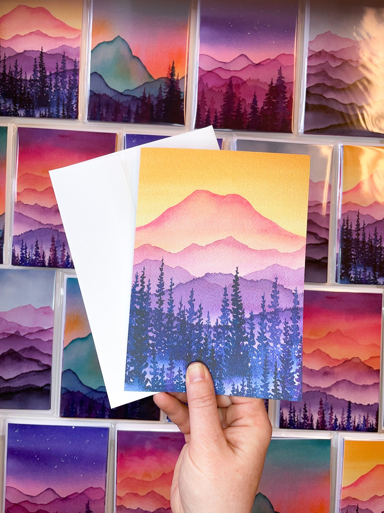 Colorful Mountain Peaks Landscape Cards Variety Pack A7 Folded Blank ...