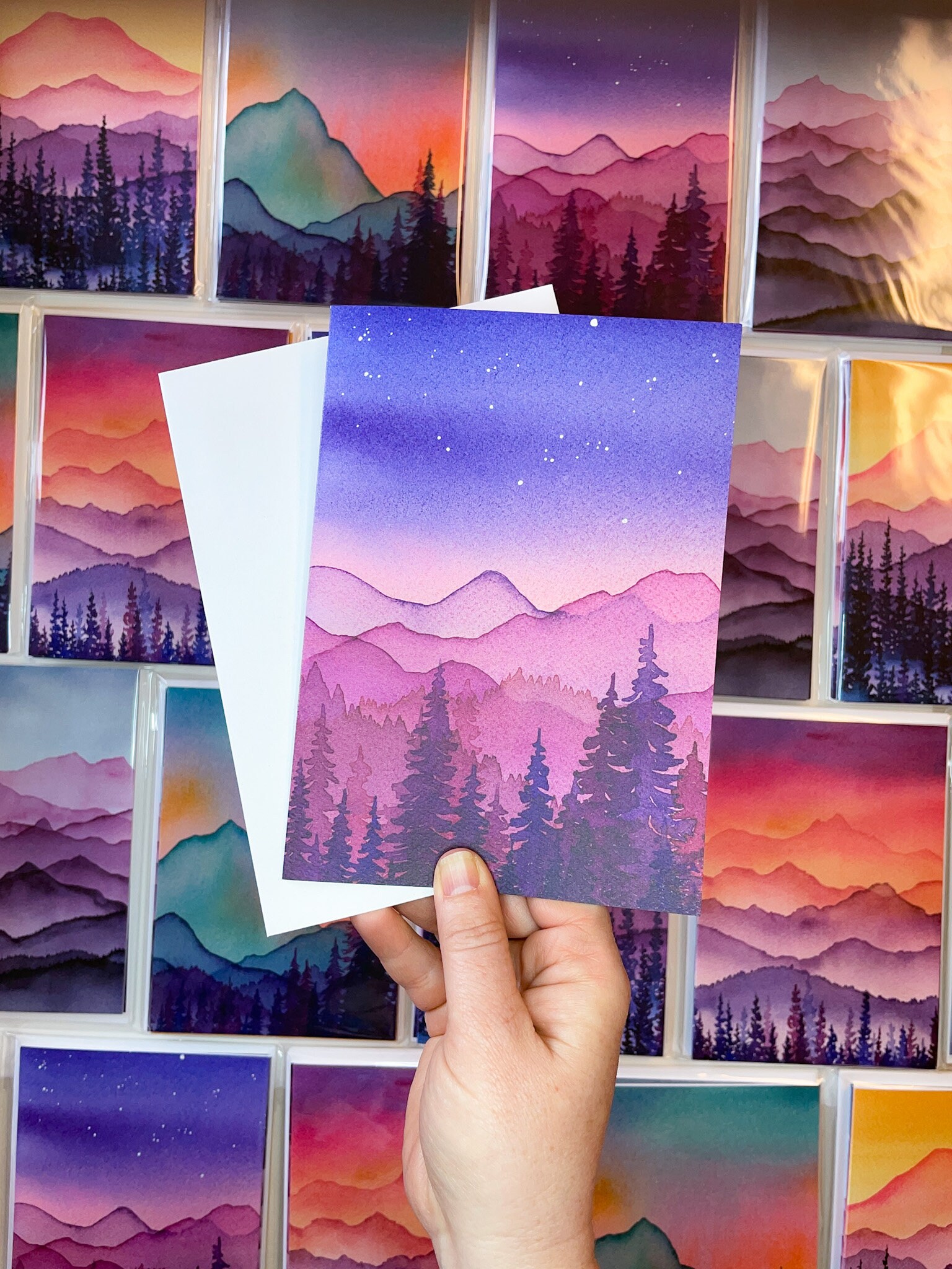 Colorful Mountain Peaks Landscape Cards Variety Pack A7 Folded Blank ...