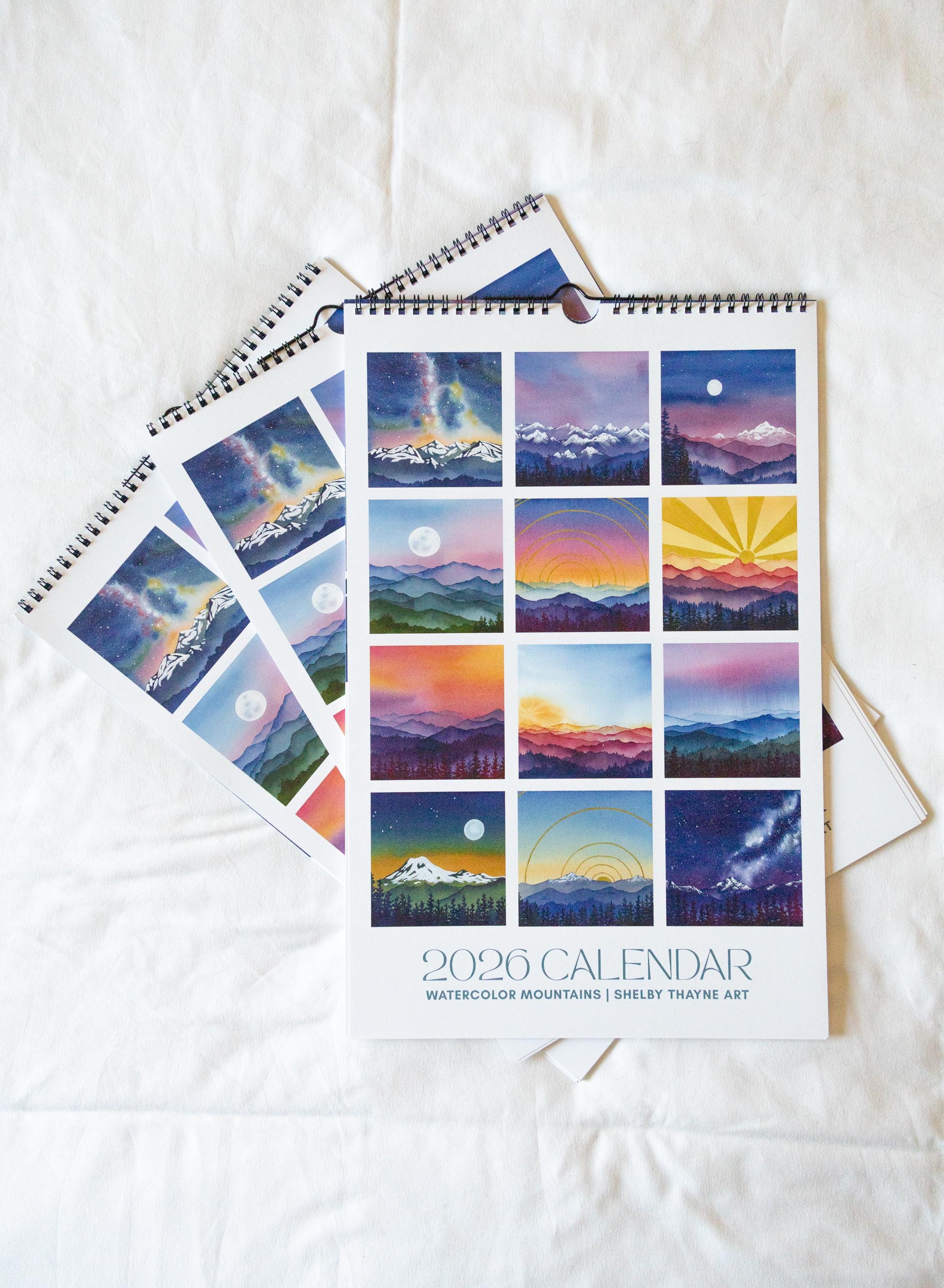 2026 Mountain Calendar | Watercolor Landscape Art, Wall Hanging - Etsy