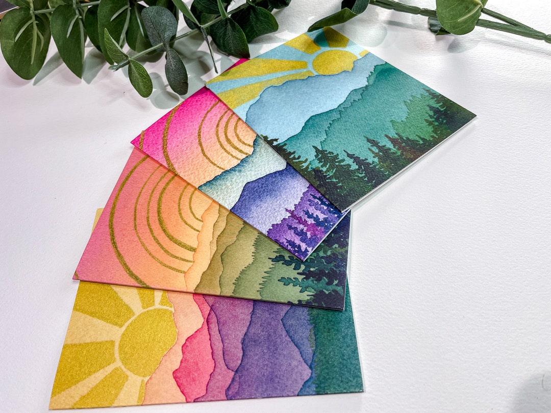 Watercolor Mountain Greeting Cards Set of 8 | Blank Note Cards With ...