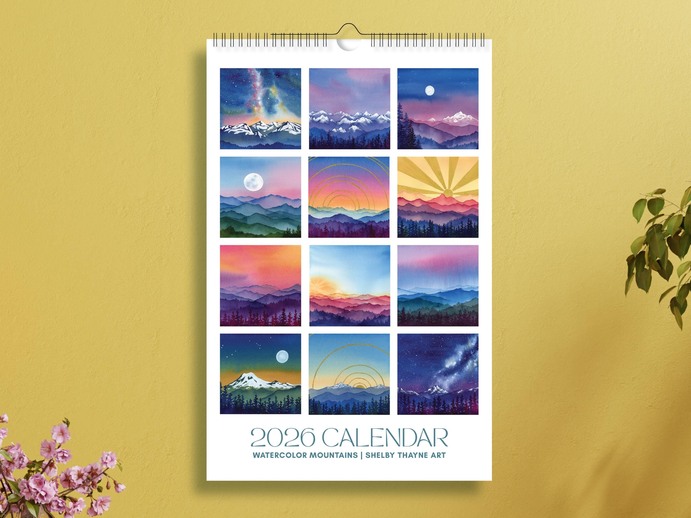2026 Mountain Calendar | Watercolor Landscape Art, Wall Hanging - Etsy