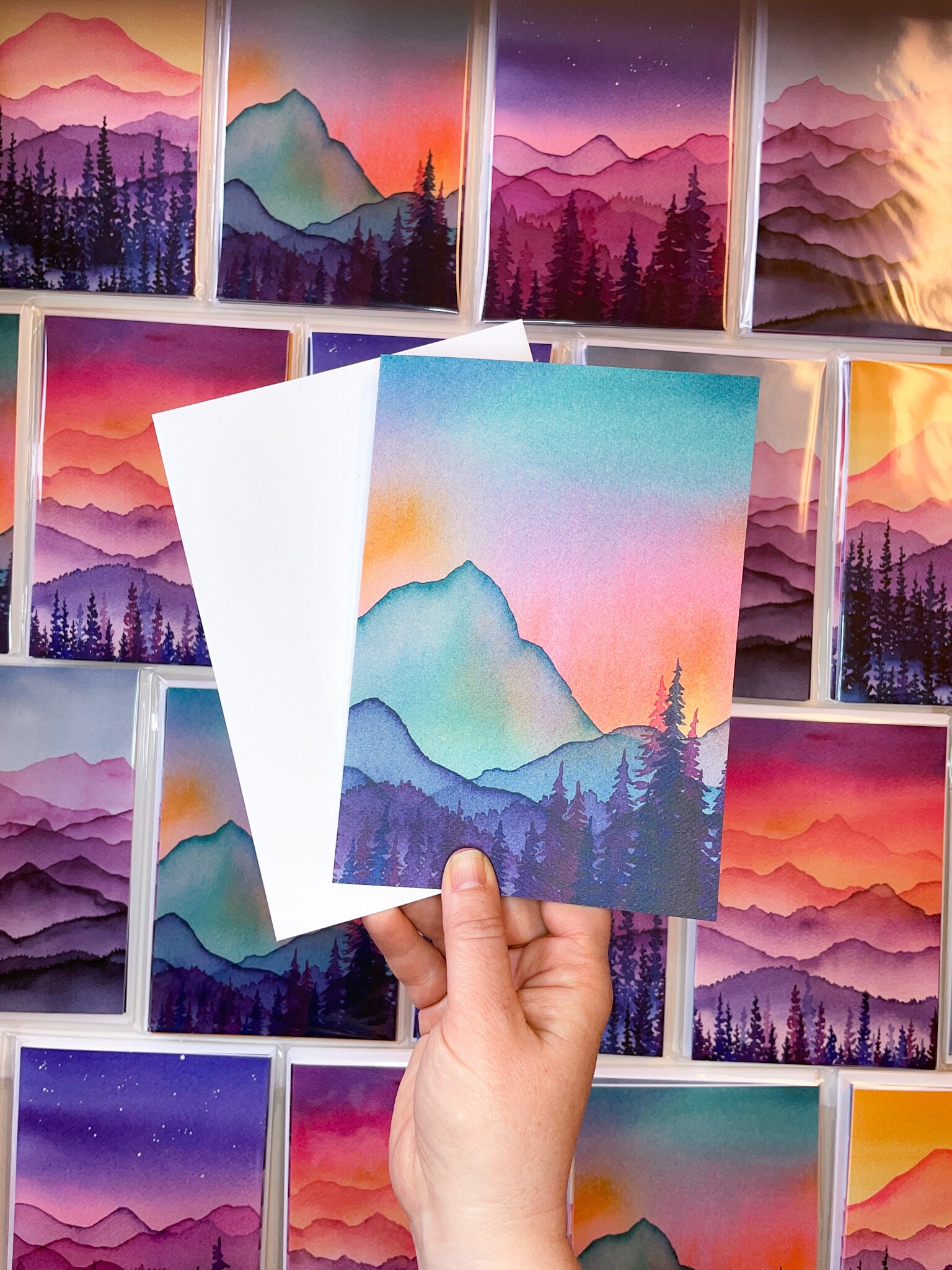 Colorful Mountain Peaks Landscape Cards Variety Pack A7 Folded Blank ...