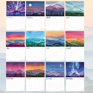 2024 or 2025 Mountain Calendar | Watercolor Landscape Art | Mountain ...