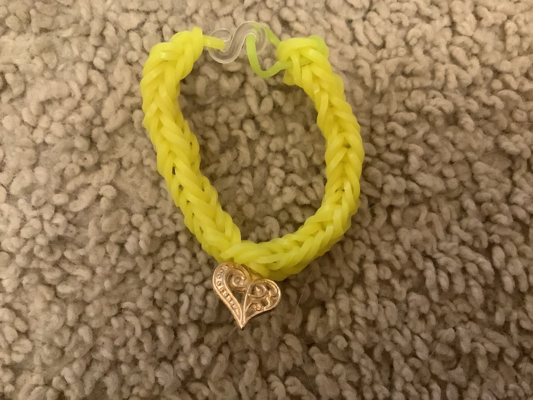 Neon Yellow Rainbow Loom Bracelet With a Detailed Heart Charm - Etsy