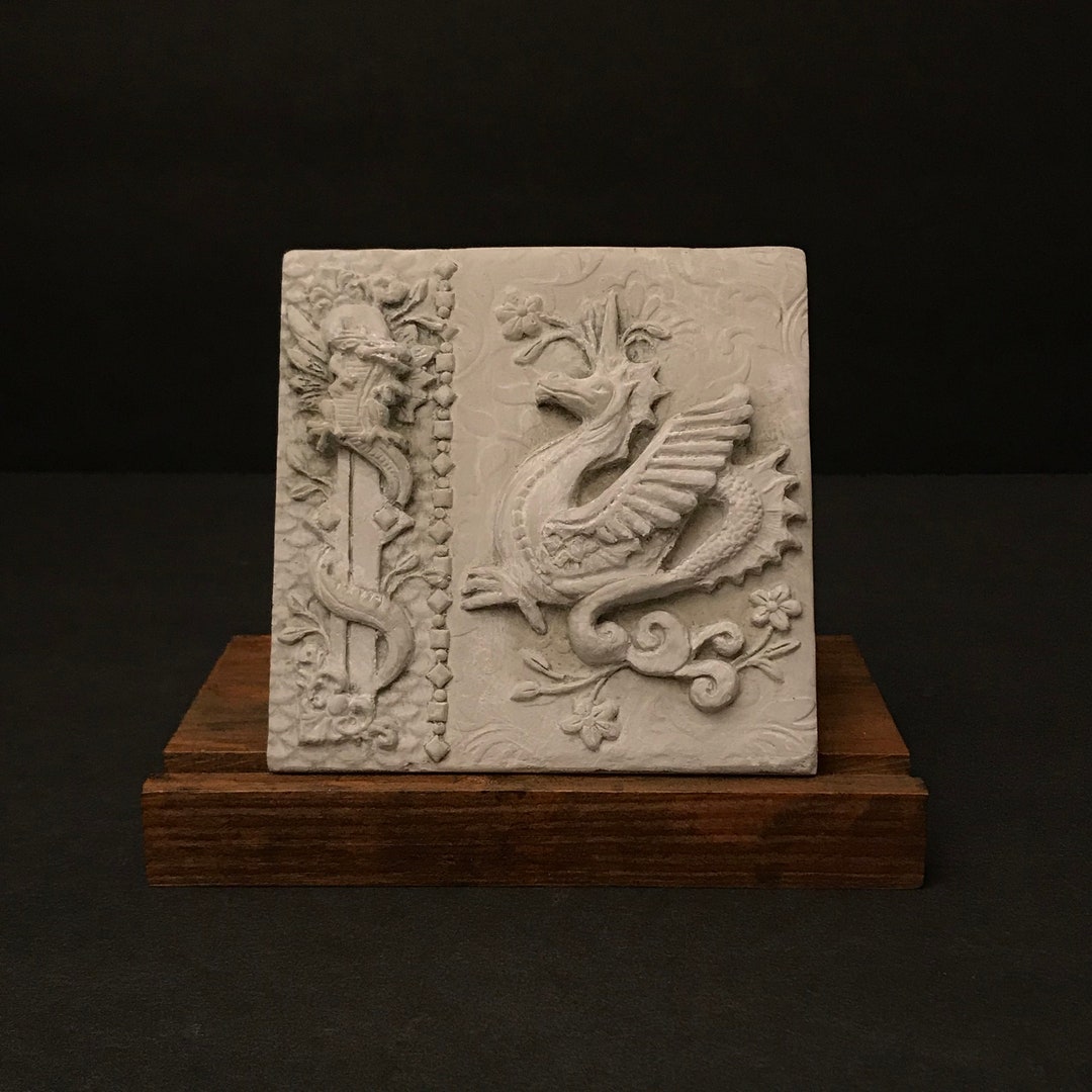 Dragon Folly Tile, 4.25x 4.25 Tile, Concrete Tile, Relief Sculpture ...