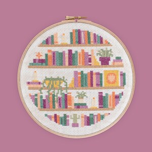 Bookish Cross Stitch Pattern PDF Pastel Bookshelves - Etsy