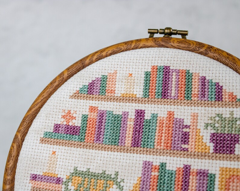 Bookish Cross Stitch Pattern PDF Pastel Bookshelves - Etsy