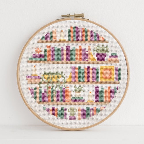 Bookshelf Cross Stitch Pattern Pdf Cozy Plant Bookshelf Cross - Etsy