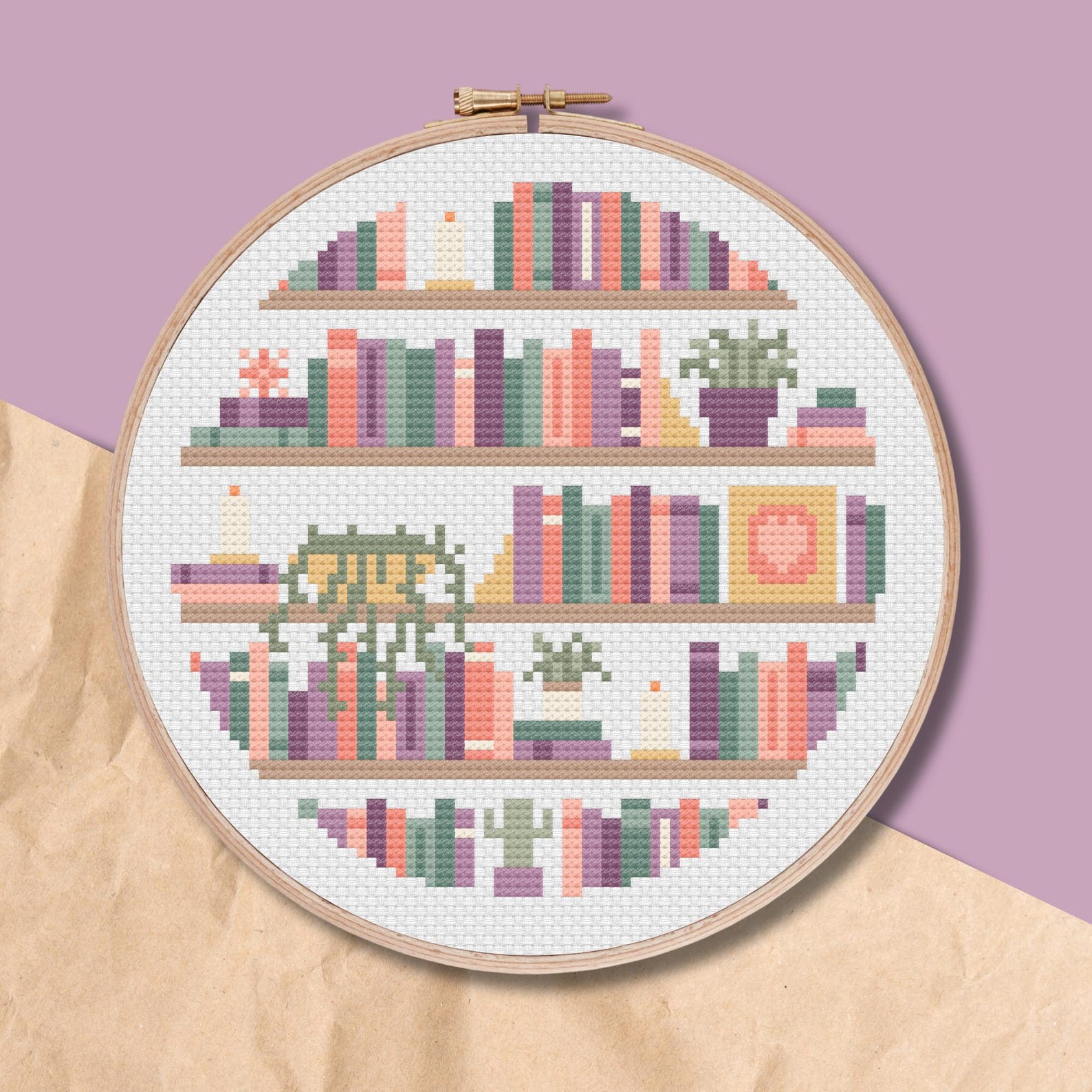 Bookish Cross Stitch Pattern PDF - Pastel Bookshelves - Etsy