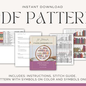 Bookish Cross Stitch Pattern PDF Pastel Bookshelves - Etsy