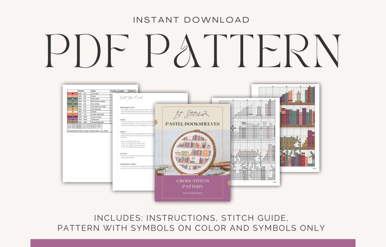 Bookish Cross Stitch Pattern PDF Pastel Bookshelves - Etsy