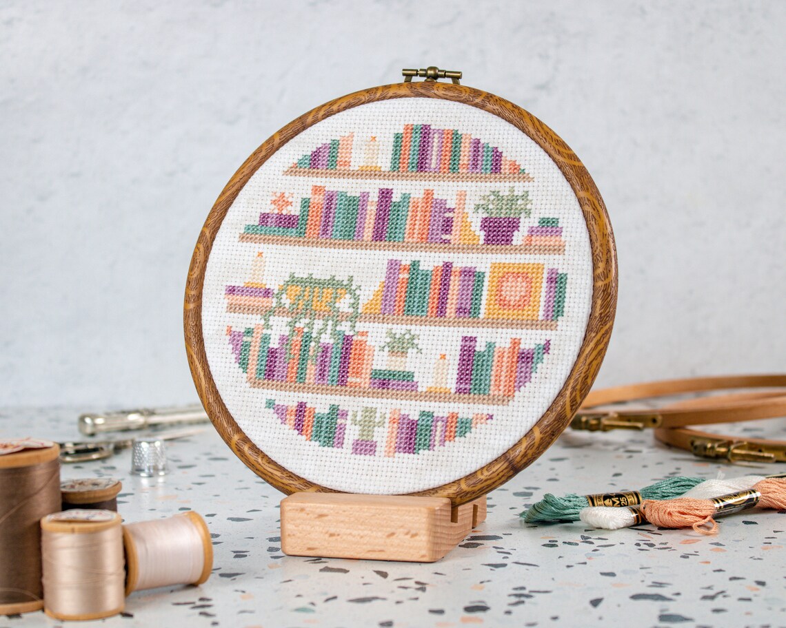 Bookish Cross Stitch Pattern PDF Pastel Bookshelves - Etsy
