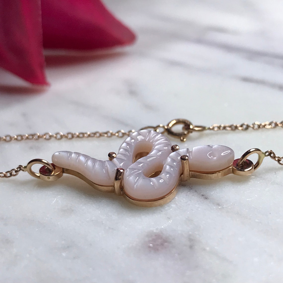 Snake Bracelet / Pink Mother of Pearl Snake / Delicate - Etsy