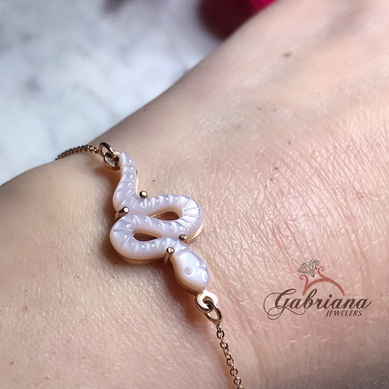 Snake Bracelet / Pink Mother of Pearl Snake / Delicate - Etsy