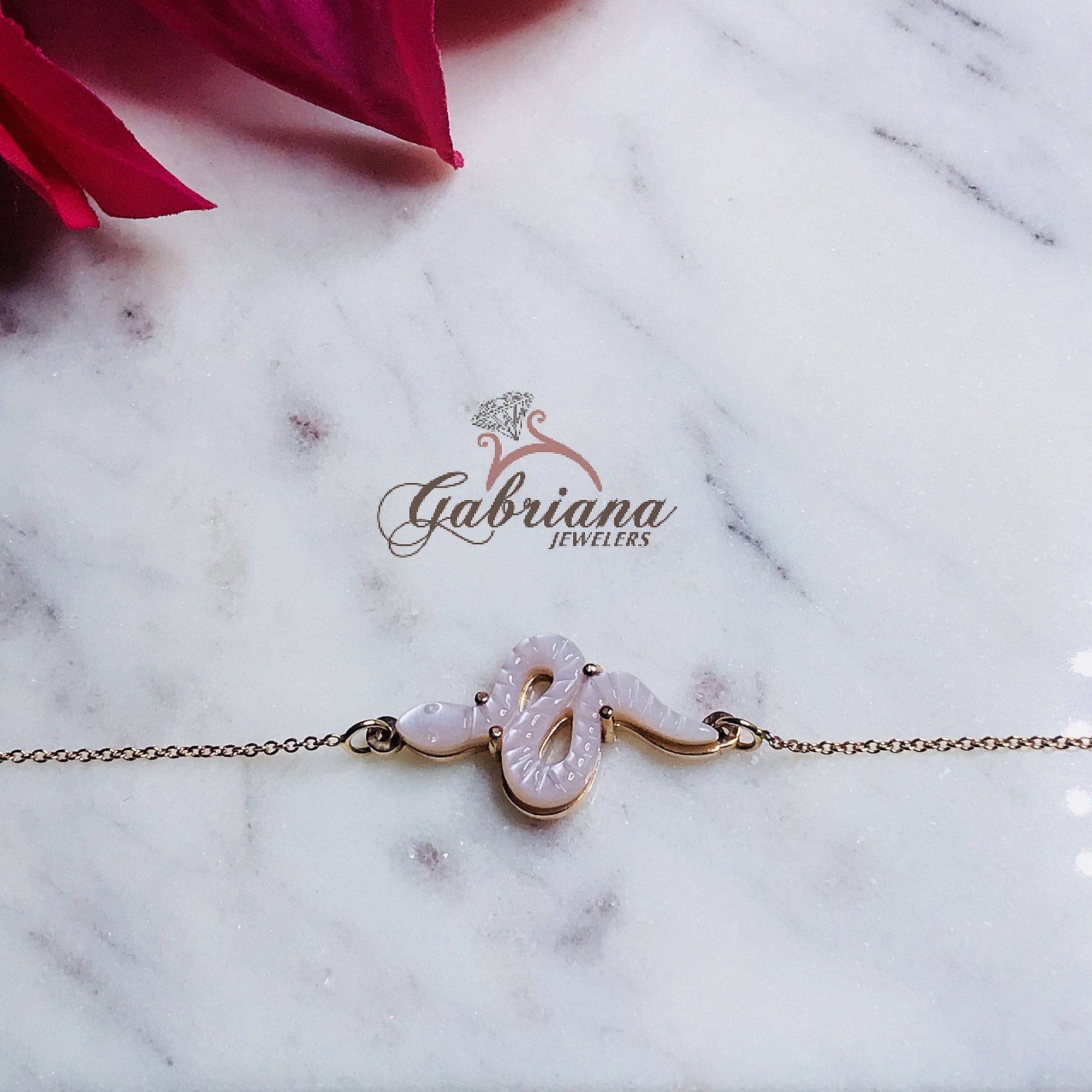 Snake Bracelet / Pink Mother of Pearl Snake / Delicate - Etsy