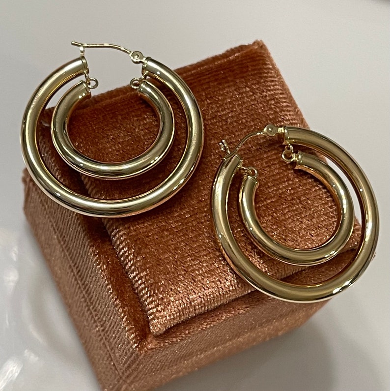 14K Solid Yellow Gold Hoop Earrings / 29.50MM Plain Hoop Earrings ...