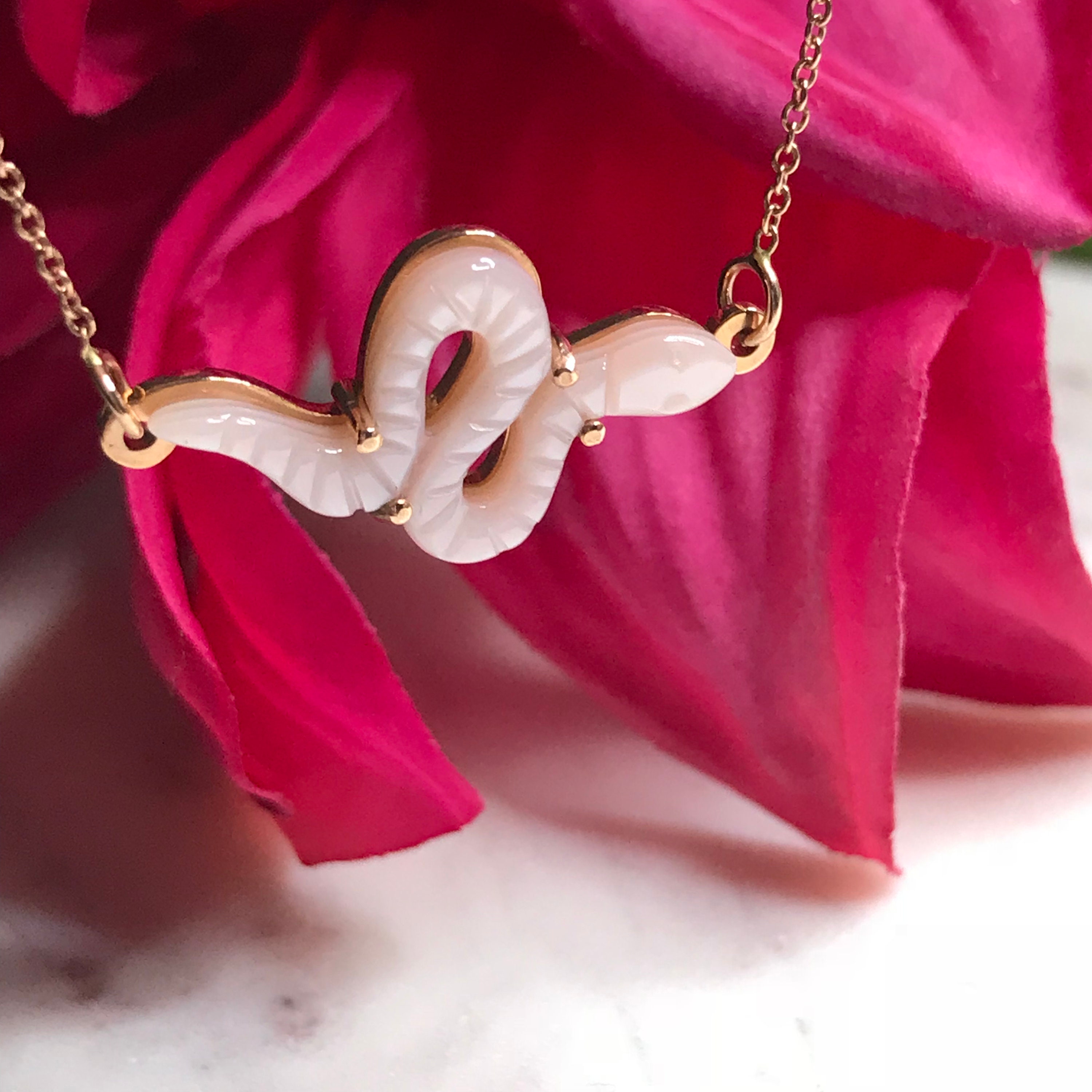 Snake Bracelet / Pink Mother of Pearl Snake / Delicate - Etsy