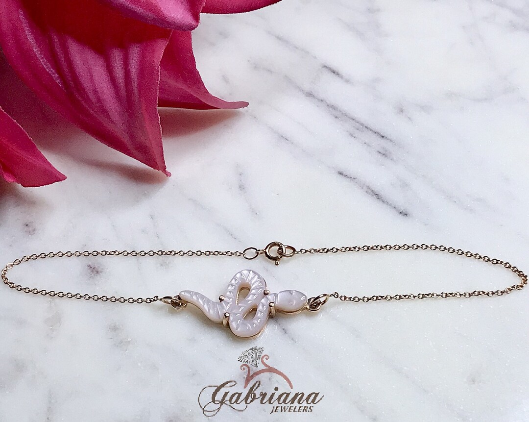 Snake Bracelet / Pink Mother of Pearl Snake / Delicate - Etsy
