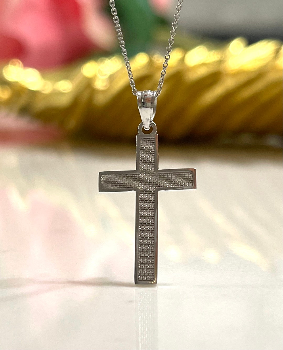 14K Solid White Gold Cross / Religious Jewelry / the Perfect Baptism ...