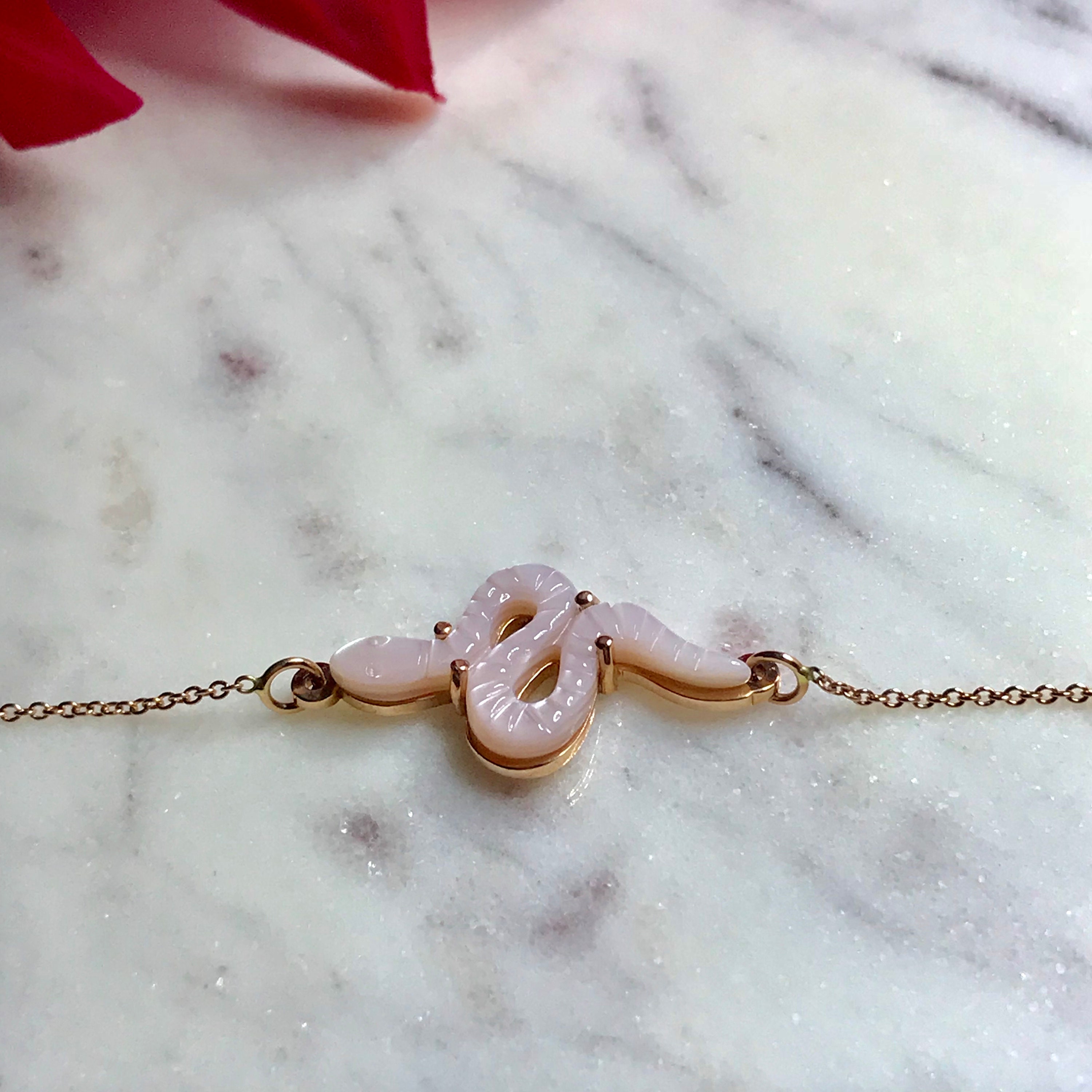 Snake Bracelet / Pink Mother of Pearl Snake / Delicate - Etsy