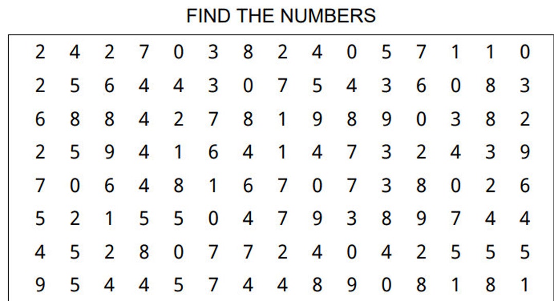 Kids PRINTABLE Find the Numbers Puzzle Matching Activity Sheets - Etsy