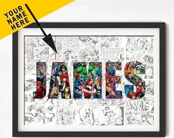 Personalised MARVEL NAME Word Art Custom Print Gift Keepsake Present ...