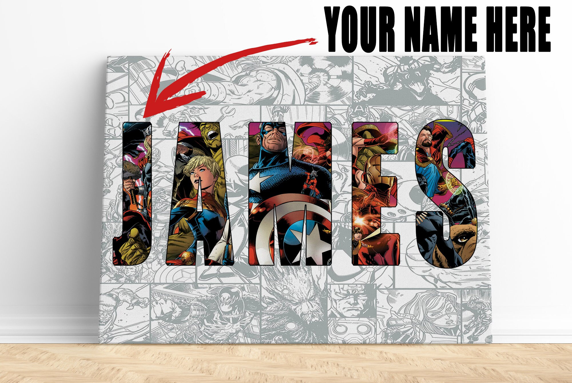 Personalised NAME Word Art Print Superhero Character Posters Avenger ...