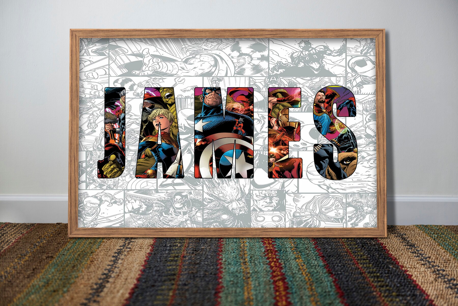 Personalised NAME Word Art Print Superhero Character Posters Avenger ...