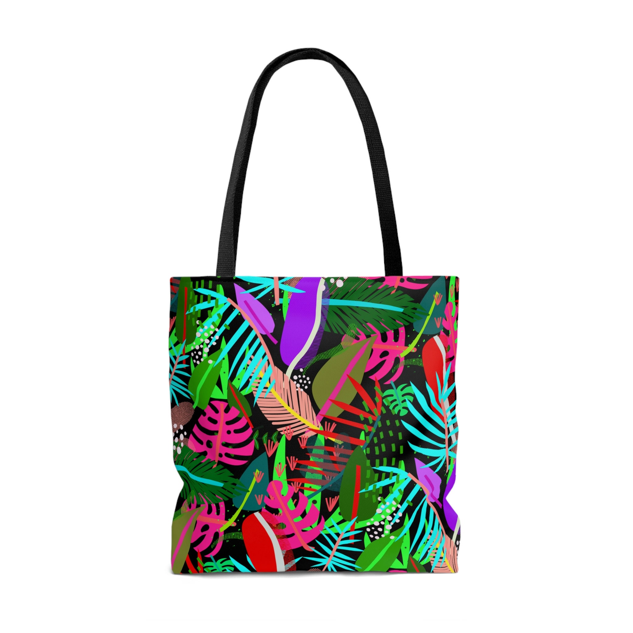 Tote Bag, Colorful Tropical Print Tote Bag, Polyester Tote Bag, Bright ...