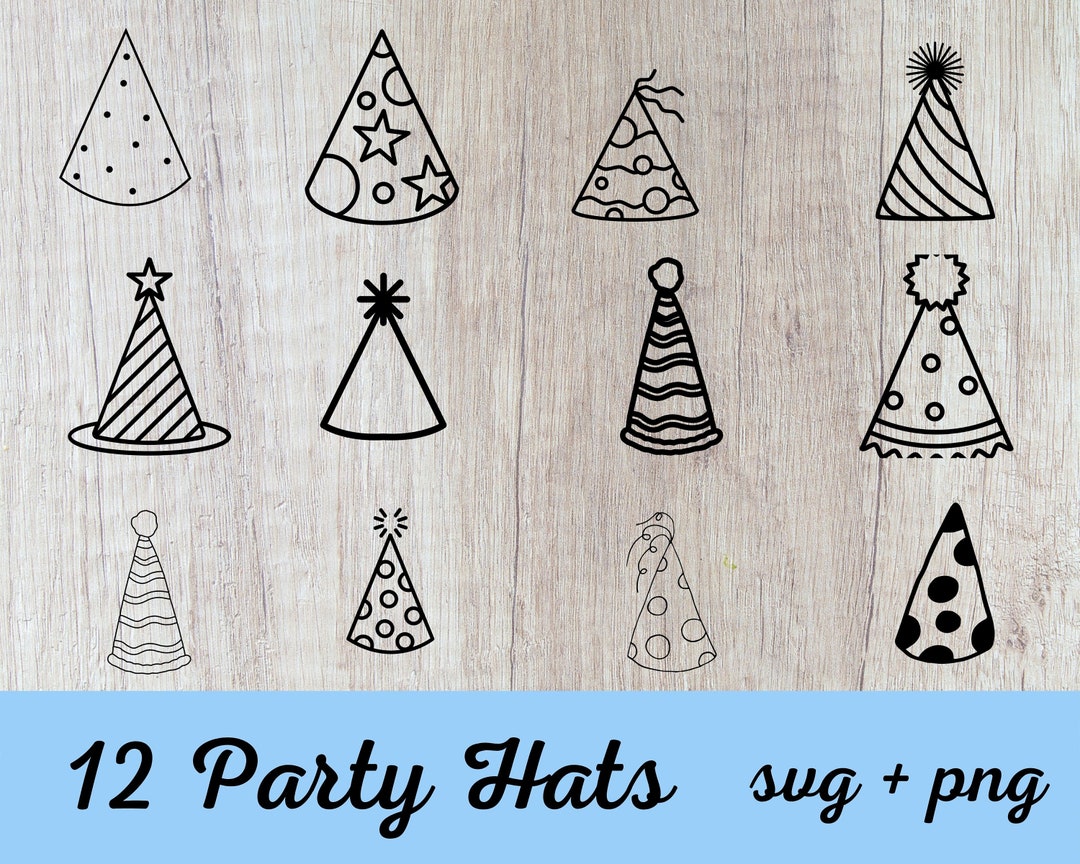 Party Hat SVG and PNG, Line Drawings, 12 Images - Etsy