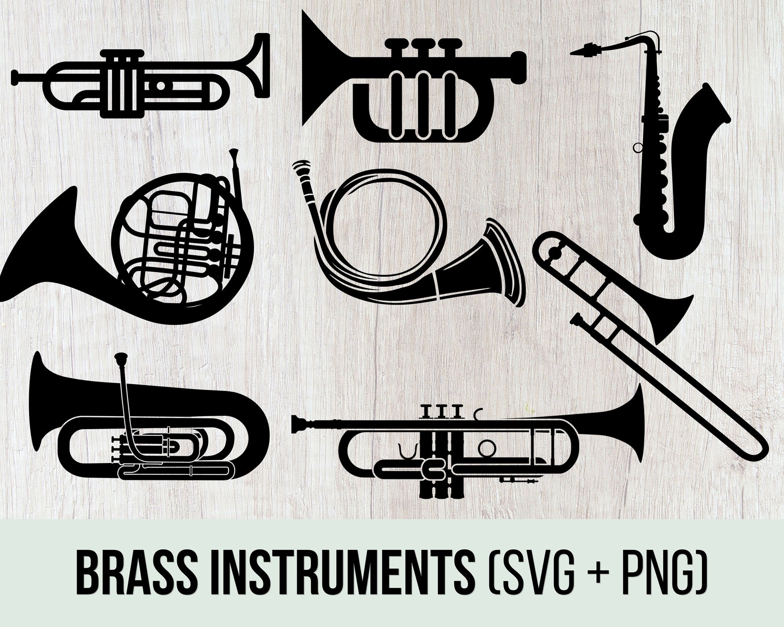 Brass Instrument Svg, Bundle, Trumpet, Trombone, Tuba Digital Vector ...