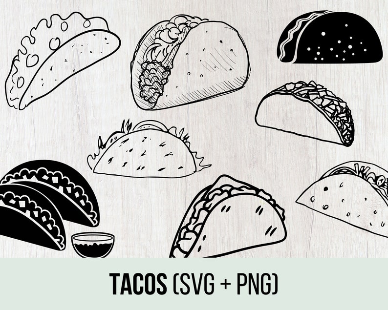 8 Taco SVG Bundle, Taco png, Taco eps, Taco vector, Taco cut files, Mexican food svg, Cinco de ...